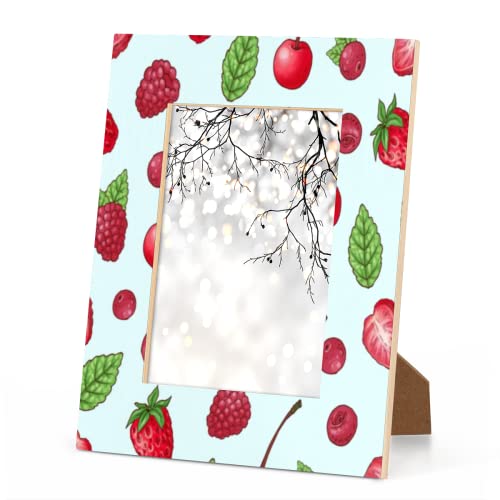 Pardick Watercolor Raspberry Strawberry 5x7 Picture Frame, Cherry Red Wooden Photo Frames for Tabletop and Wall Display, Picture Frame Home Office Decor