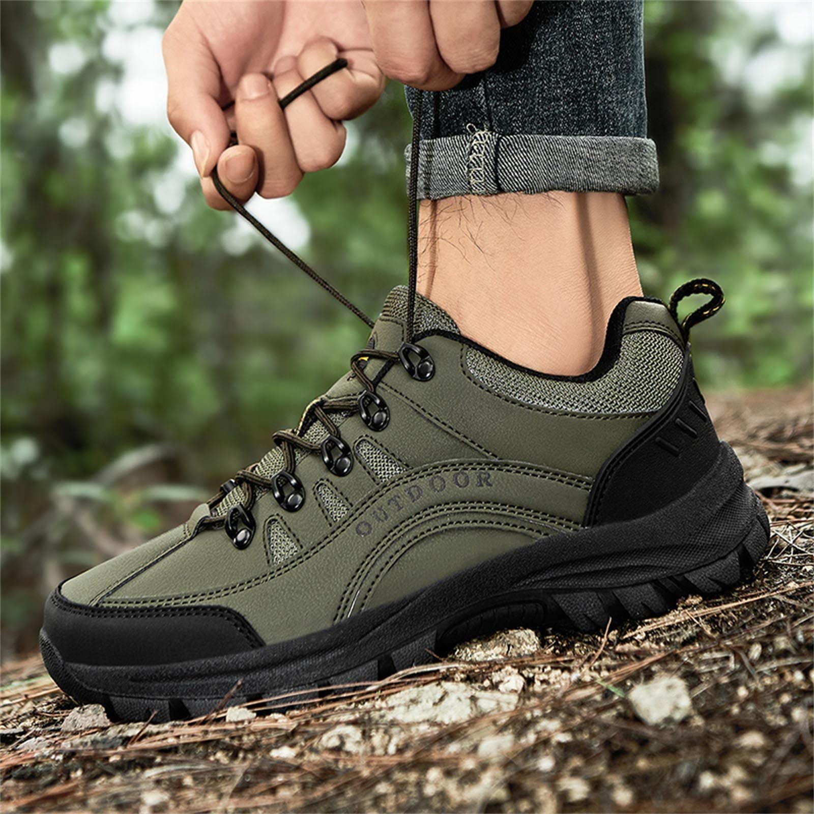 WASERCE Mens Winter Snow Hiking Boots Outdoor Warm Casual Ankle Boots Water Resistant Non-Slip (10,Army Green