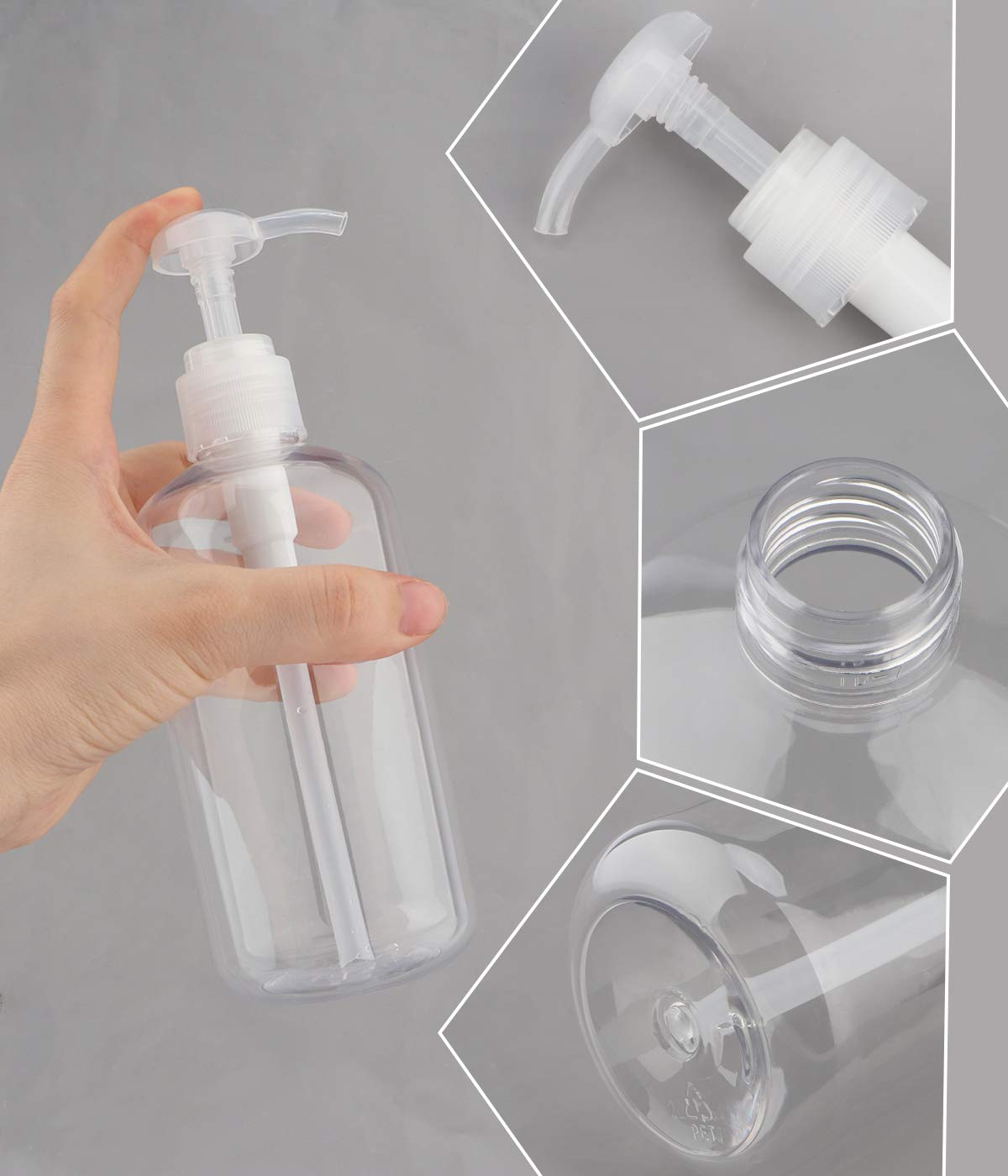 Pump Bottle, Dedoot 2 Pack Clear Empty Plastic Bottles with Pump 10oz Pump Bottle Dispenser for Shampoo, Lotion and Wash Soap