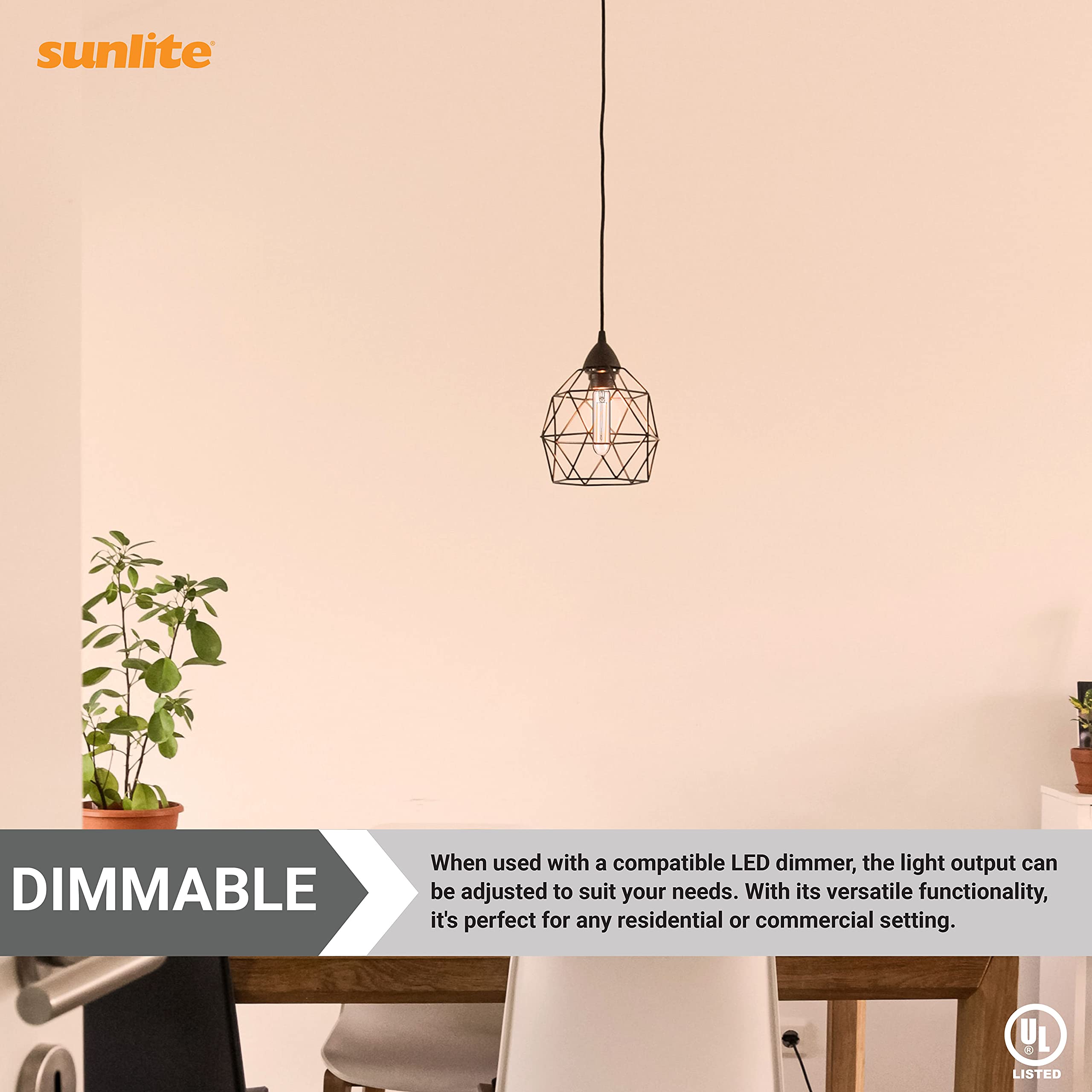 Sunlite 40232 LED Filament T10 Tubular Light Bulb, 2 Watts (25W Equivalent), 160 Lumens, E26 Base, Dimmable, 126mm, 6 Pack 2700K - Warm White