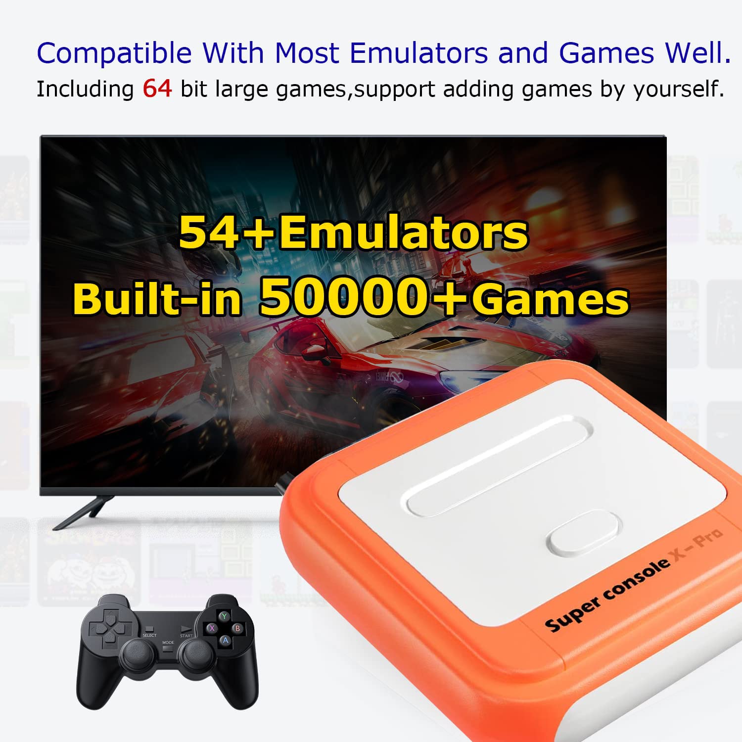 Super Consoles X PRO 256G, Retro Game Console Built-in 50,000+ Classic Games, Mini Video Game Console with 2 Controller, 4K TV HD/AV Computer Output, Best Gift for Kids and Adult, Orange