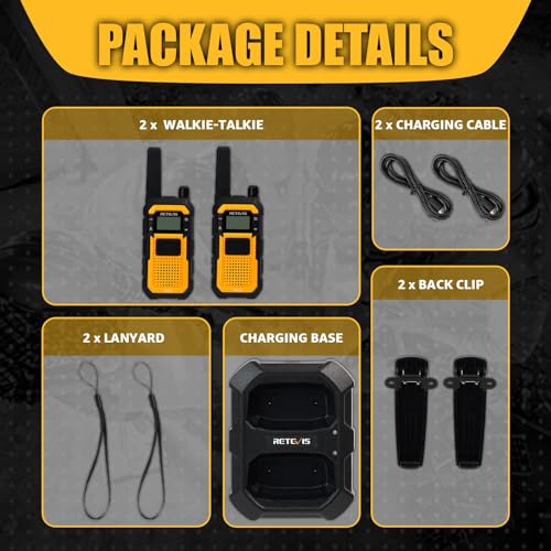 Retevis RB48 Waterproof Walkie Talkies,Heavy Duty Two Way Radio,Shock-Resistant,Vibration Call,USB-C,SOS,2000mAh,NOAA,2 Way Radio for Outdoor (2 Pack)