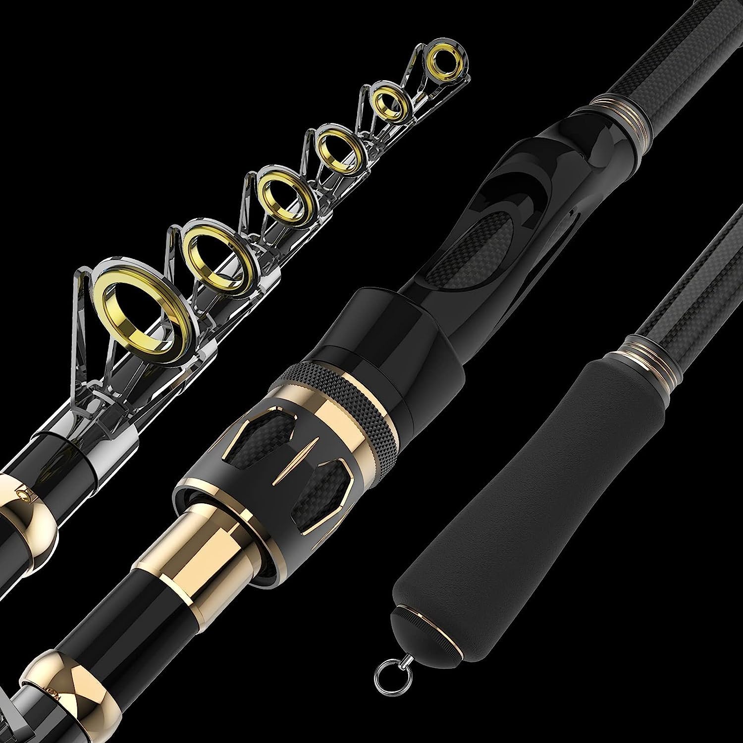 PLUSINNO Elite Hunter 7FT Fishing Rod, IM 6 Graphite Spinning Rod and Casting Rod, Stainless Steel Guides with SiC Inserts (7FT-Spinning Rod-M Power+HT3000REEL(Golden))…
