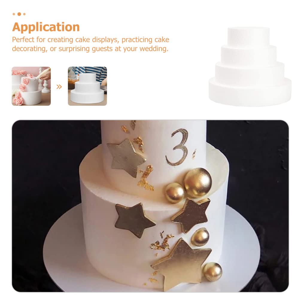 PAREKS Foam Cake Dummies 4pcs Fake Foam Cakes Foam Cake Dummy 4 Tiers Round Wedding Display Cake Models Practicing Molds for DIY Decorating Cake Dummies/1190