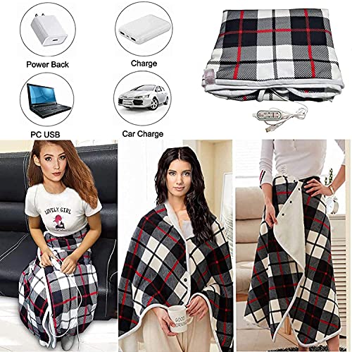 USB Heated Throw Blanket Shawl, Portable Heated Throw Electric Lap Blanket with 3 Heating Settings, Electric Heated Blanket and Throws Cordless Wrap Shawl for Women