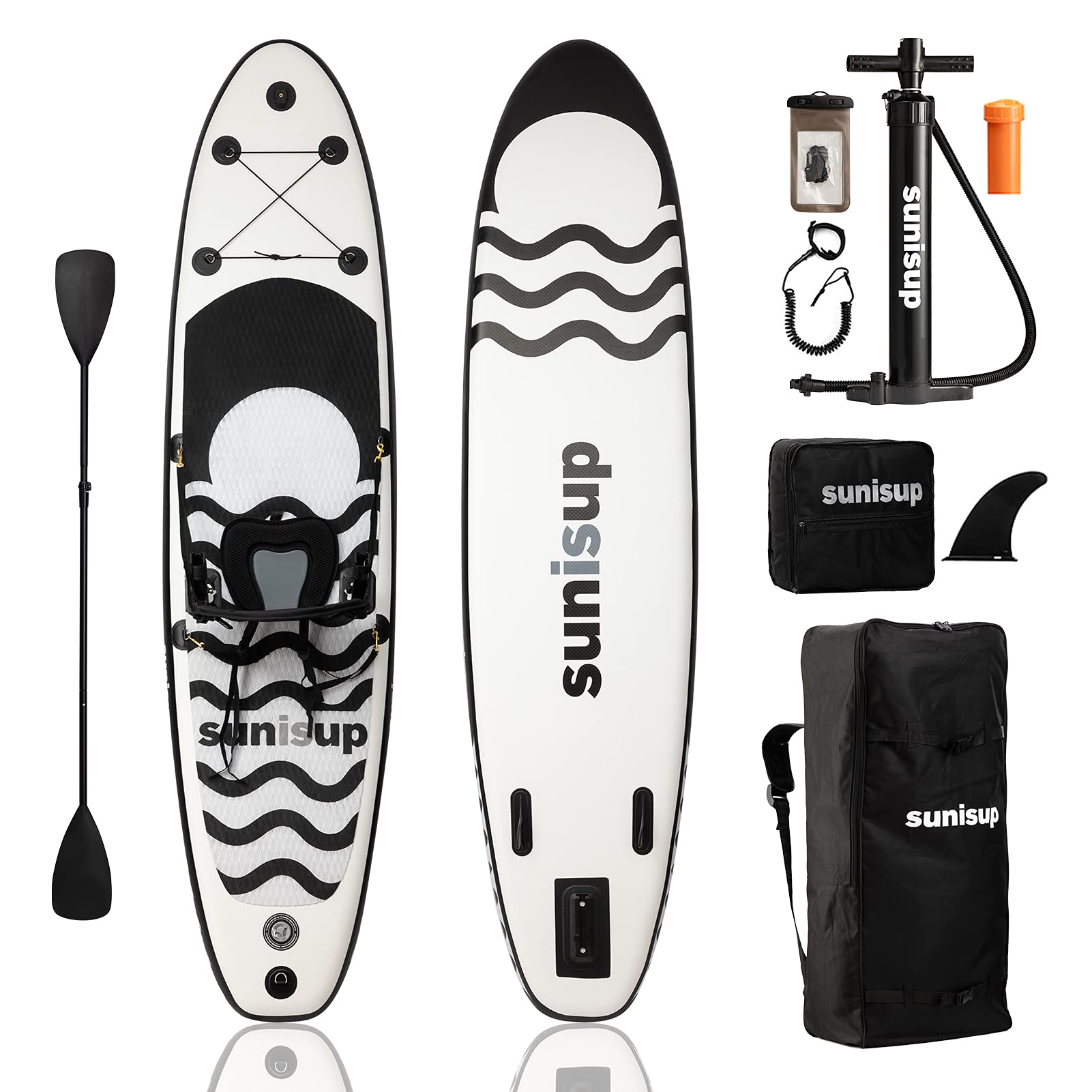 SUNISUP SUP Inflatable Paddle Board for Adults, 10.6β x 30β x 6β, Non-Slip Stand Up Deck with Bottom Paddling Fin, Paddleboard Accessories with Air Pump, Bag, Ankle Leash, Go Pro Mount (Orange/Yellow)