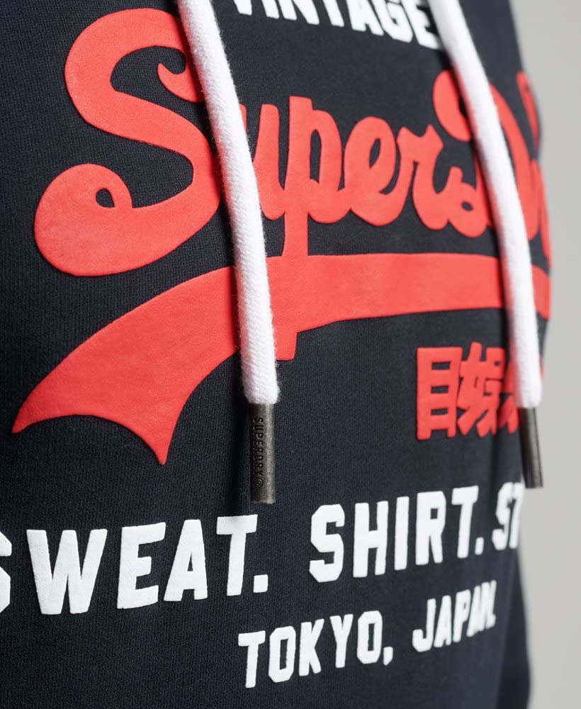 Superdry Mens Sweat Shop Duo Hoodie, Slim Fit, Drawstring Fastening Eclipse Navy Size M