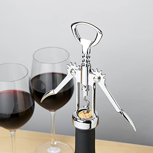 True Soar Winged Corkscrew Wine Opener - Self Centering Worm, Stainless Steel, Manual Wine Bottle Opener, Chrome Silver