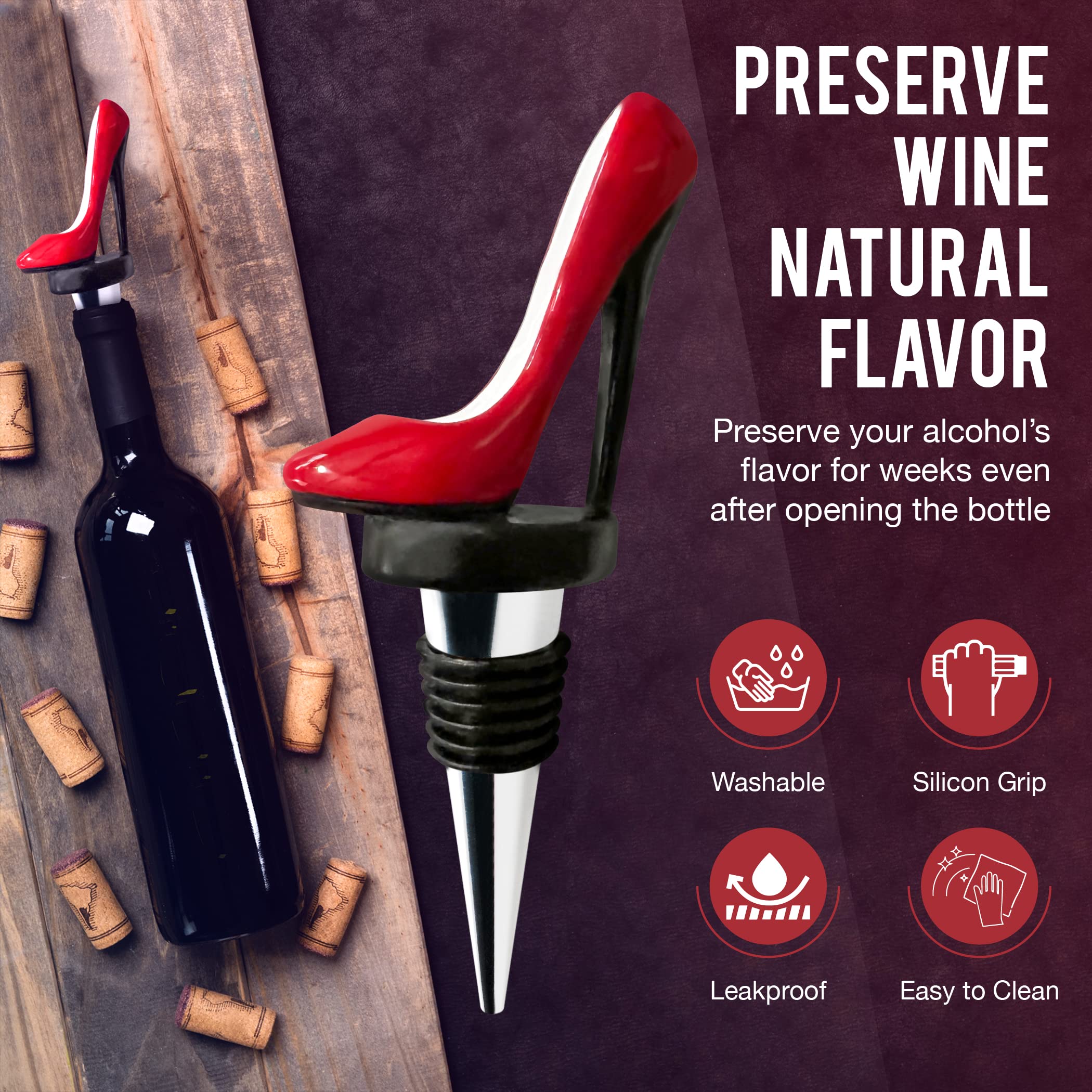 Trovety High Heel Wine Stopper Custom - Cute Red Shoe Elegant High Heels Cork for Women, Bachelorette Party Decor - Decorative Stainless Steel Beverage Topper - Reusable Champagne Bottle Plugs