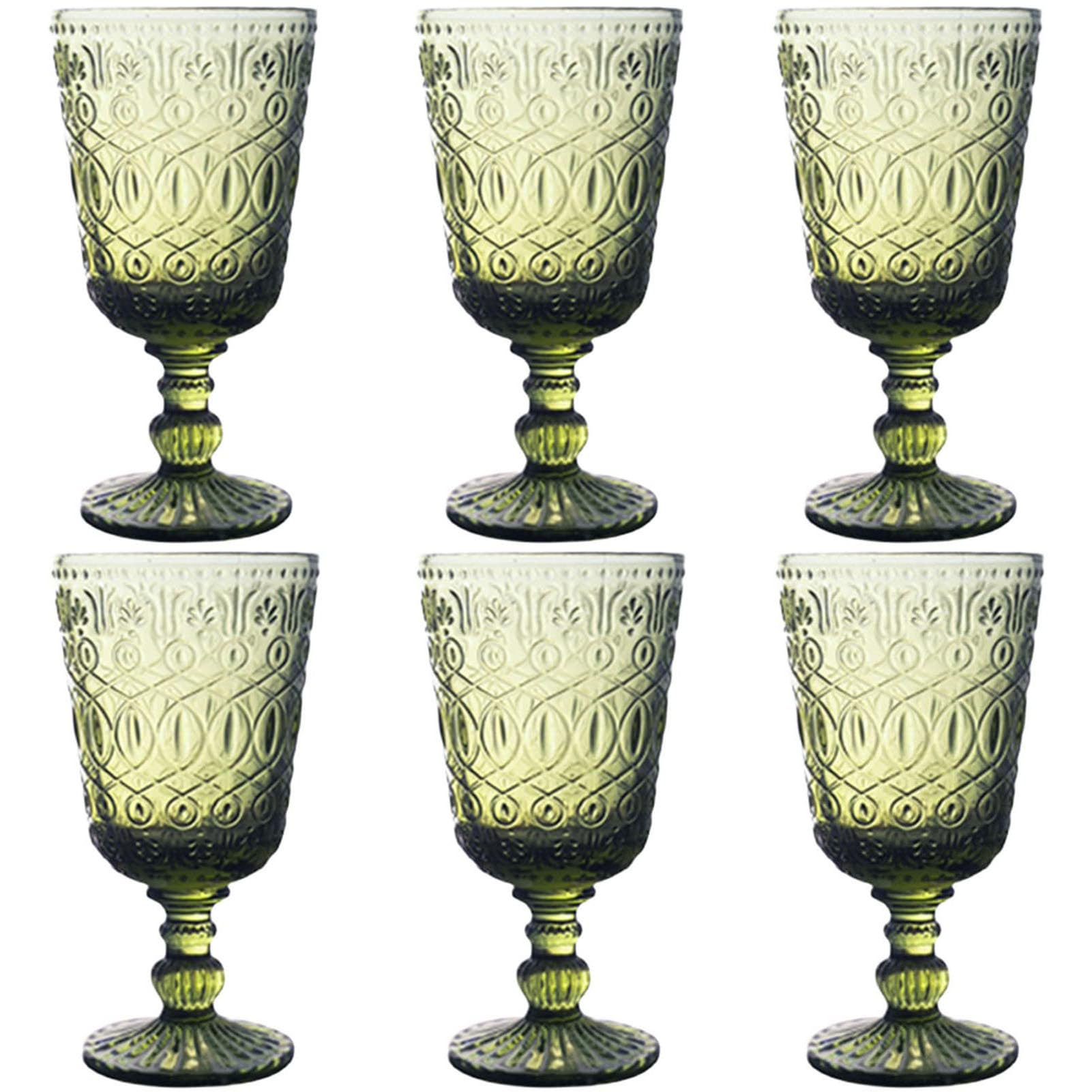 Taganov Green Drinking Glasses set of 6 Red Wine Goblets 10 OZ Colored Water Beverage Cup Vintage Glassware for Wedding Party Holidays Anniversary