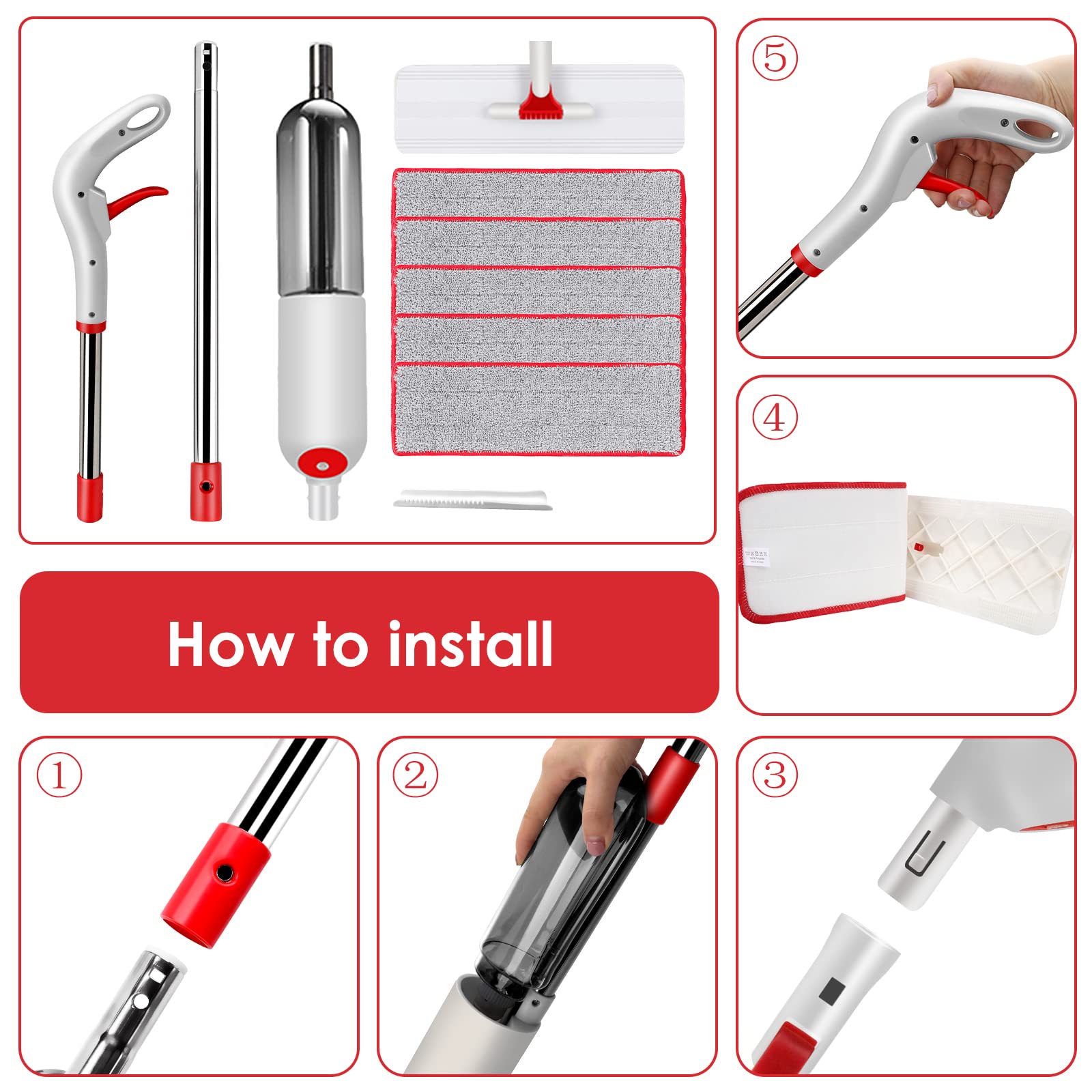 ZNM Spray Mop, Microfiber Flat Mops with 5 Washable Pads & 500ML Refillable Bottle, Hardwood Floor Mop with Spray, Wet Dry Mops for Wood, Laminate, Tile, Vinyl Floors Cleaning