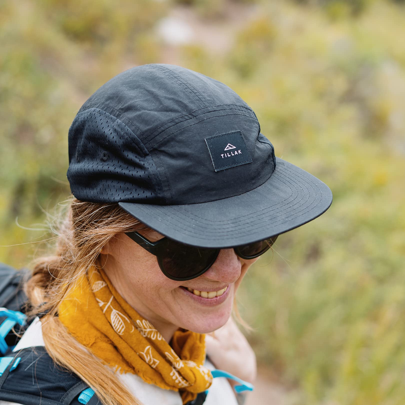 Tillak Wallowa Trail Hat, a Lightweight Nylon and Stretch Mesh 5 Panel Cap (Black)