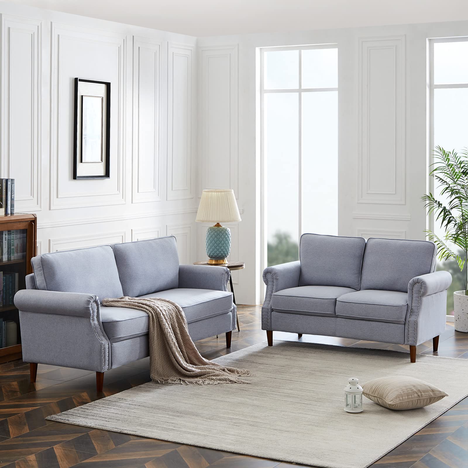 Recaceik 2 Piece Living Room Sofa Set Morden Style Couch Furniture Upholstered Sectional Loveseat for Office, Home (Gray)