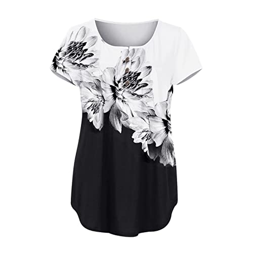 Women's T-Shirts V-Neck Dandelion Print Short Sleeve Casual Tee Tops Cute Graphic Shirts at-0207-dx-q1