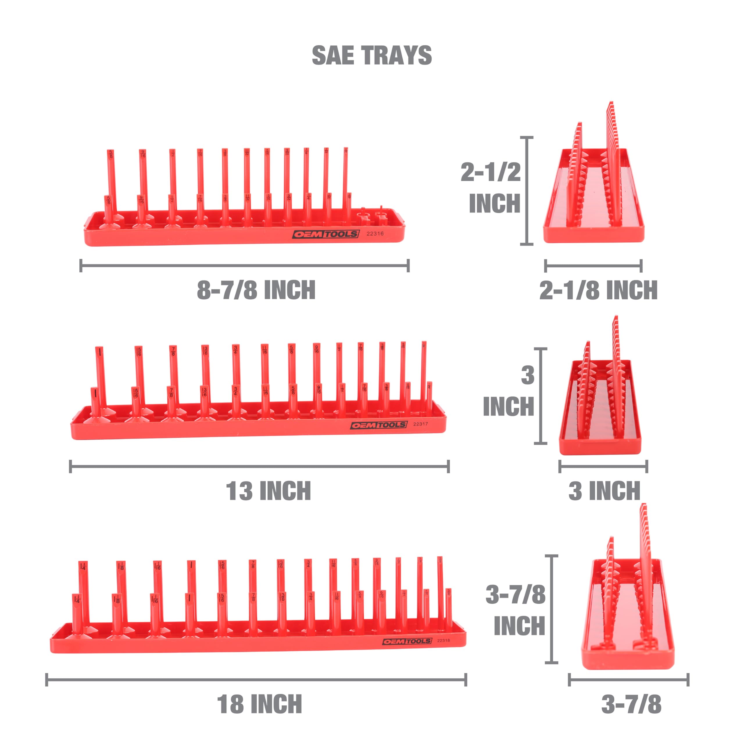 OEMTOOLS 22418 6 Piece SAE and Metric Socket Tray Set, SAE and Metric Socket Storage for Sizes 1/4", 3/8”, and 1/2" Drive, Socket Holders and Socket Organizer Tray for Toolbox, Orange and Black