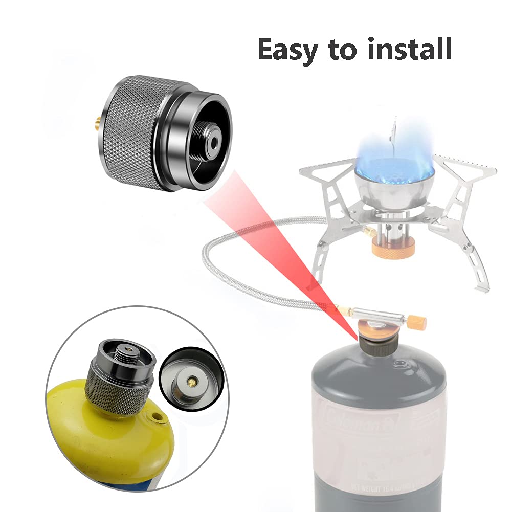 Sunlevo Camping Stove Adapter Backpacking Stove Adapter for Propane LPG Canister Adapter with Automatic Shutdown Function Propane Small Tank Input EN417 Lindal Valve Output