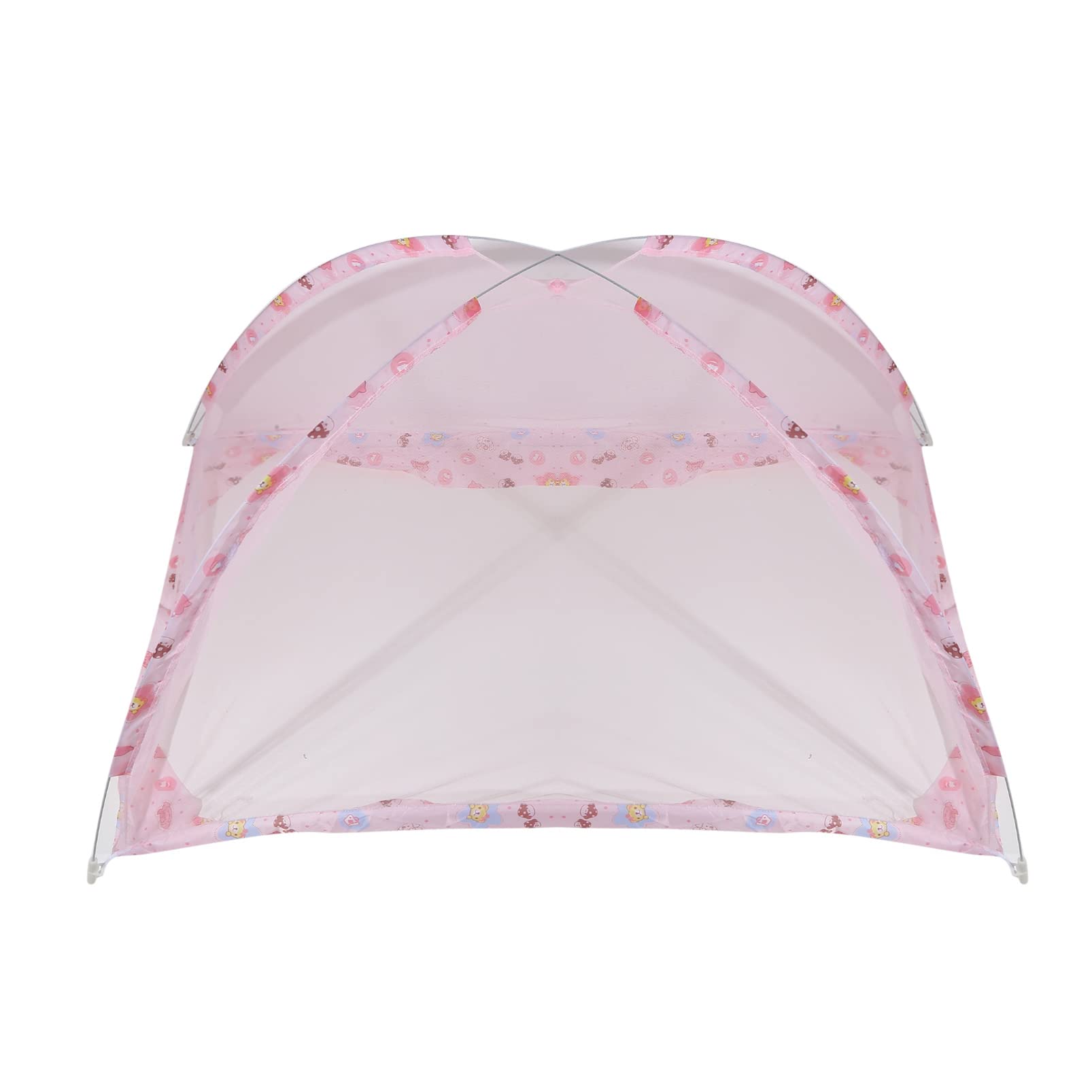 ZOBRO Mosquito Net Bed Canopy Pop Up Foldable Single Door with Bracket Umbrella Cover and Cartoon Pattern Bottomless Mosquito Net for Baby Kid Children,Pink