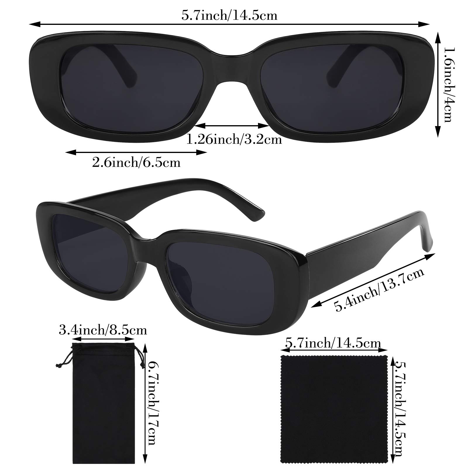 URATOT 12 Pack Small Rectangle Sunglasses Women Retro Glasses Vintage Square Eyewear Wide Frame Sunglasses with Storage Bag