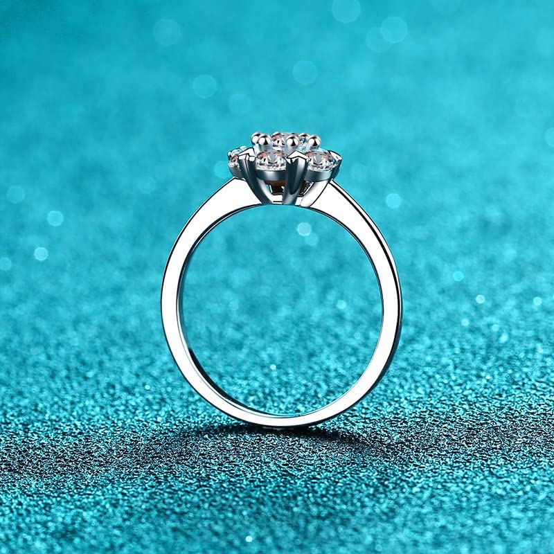 StarGems 0.8ct Moissanite 925 Silver Platinum Plated& Zirconia Surrounded Romantic Six Prong Cluster Ring B4473-0.8ct-5.5