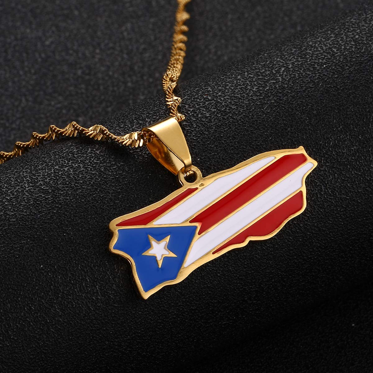 Stainless Steel Puerto Rico Map Pendant Necklaces for Women Puerto Ricans (Gold Color 2)