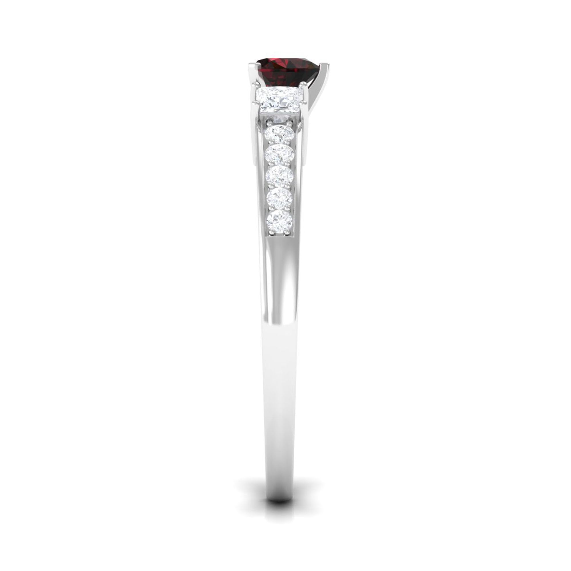 Rosec Jewels 0.75 Cttw Heart Garnet Anniversary Ring with Diamond for Women (AAA Quality), 14K White Gold, Size:US 9.00