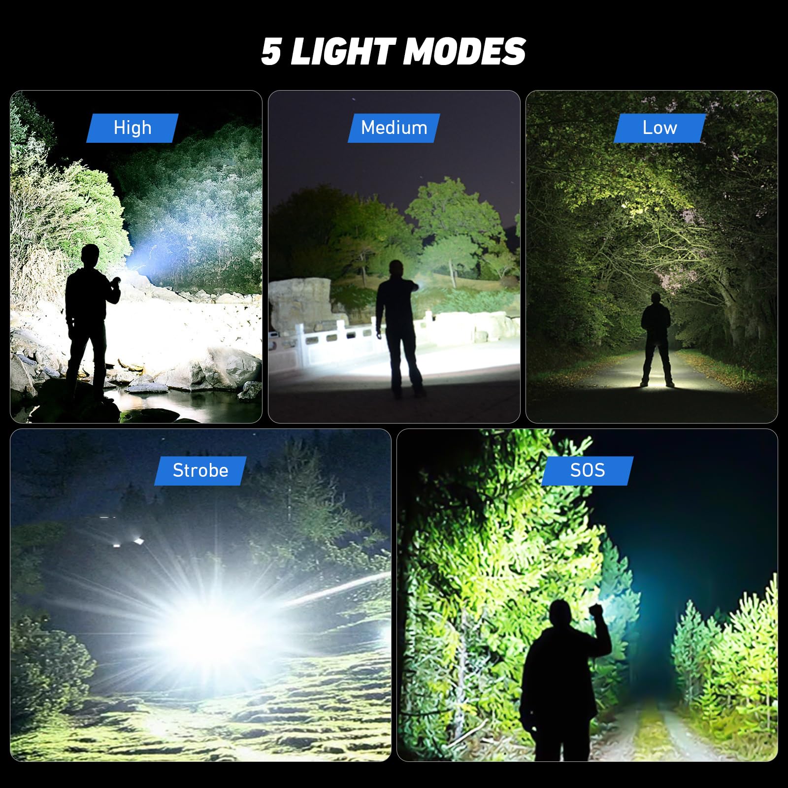 Rechargeable Flashlights High Lumens, 990,000 Lumens Super Bright LED Flashlight,Powerful Flash Light with 5 Modes, Waterproof flashlights for Camping Outdoor Emergency Hiking