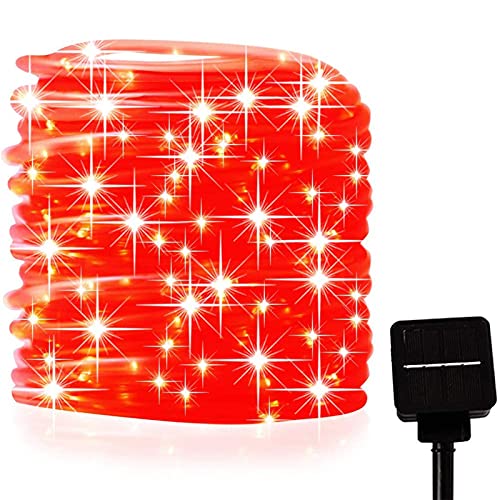 Oluote Solar Rope Lights, 200 LEDs 66ft/20M/2 Modes Waterproof Solar String Copper Wire Light, Outdoor Rope Lights for Garden Yard Path Fence Tree Wedding Party Decorative (Red, 66ft)