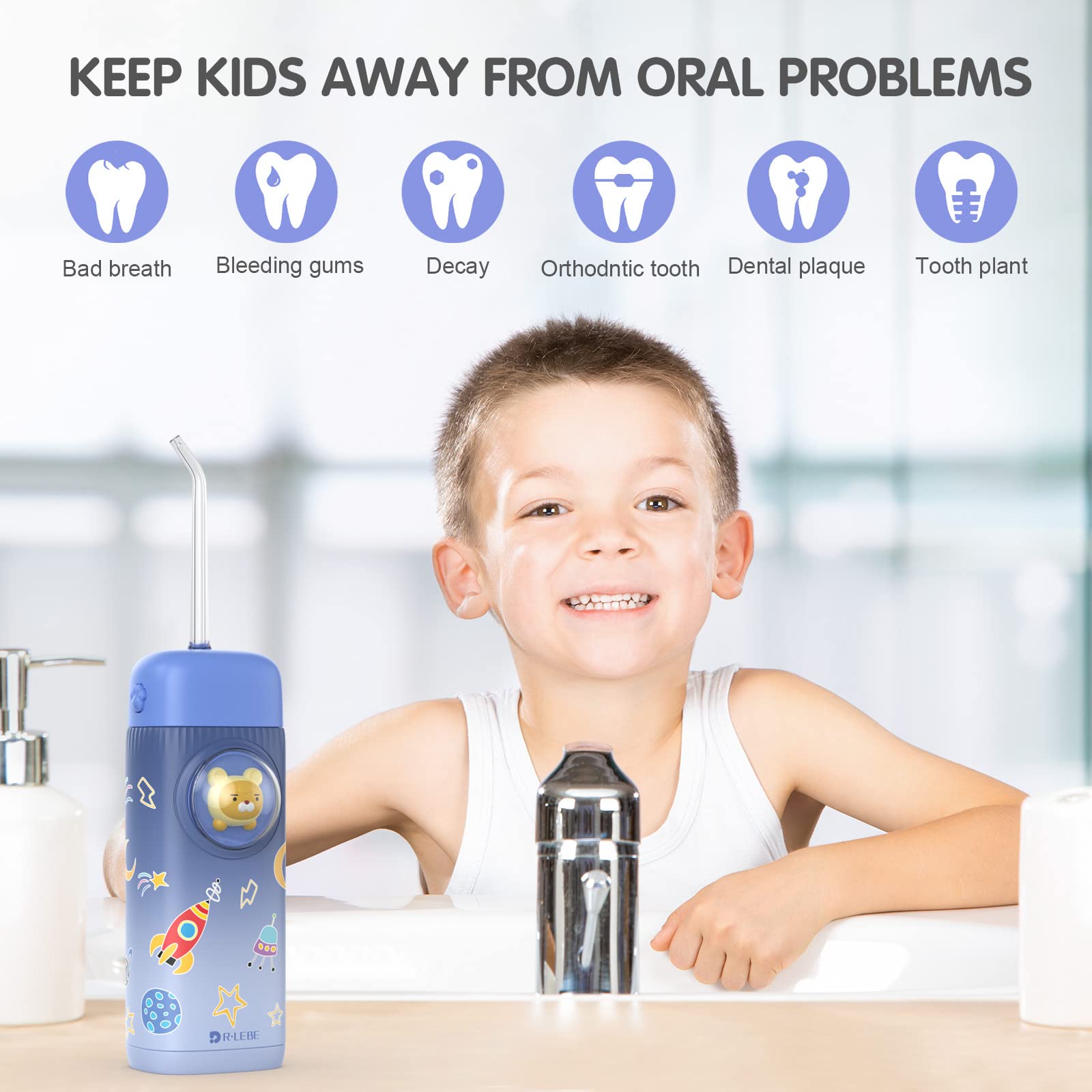 Water Flosser for Kids, Portable Water Flosser Cordless for Teeth Cleaning & Gums Braces Care - Blue