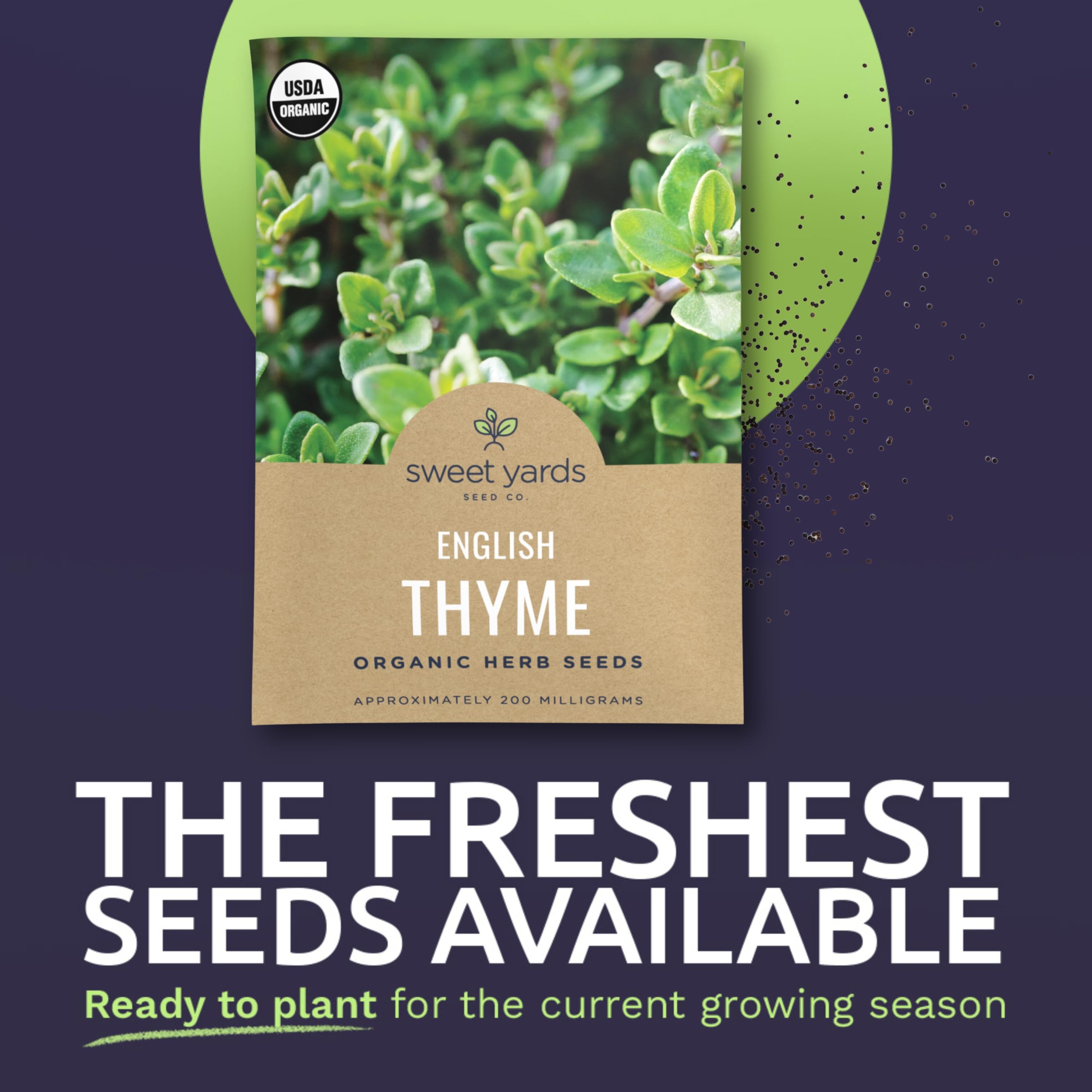Organic English Thyme Seeds β Seed Packet of Over 8000 Open Pollinated Non-GMO Seeds β Sweet Yards Seed Co.