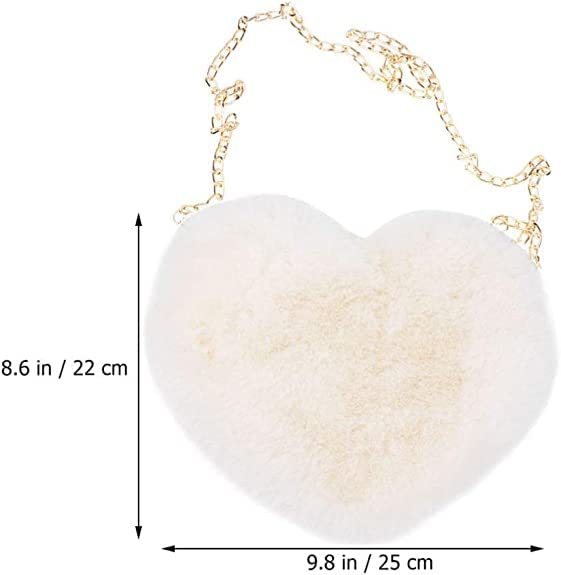 Women Cute Plush Crossbody Bag Cute Heart Shaped Cellphone Fluffy Shoulder Bag for girls (white)