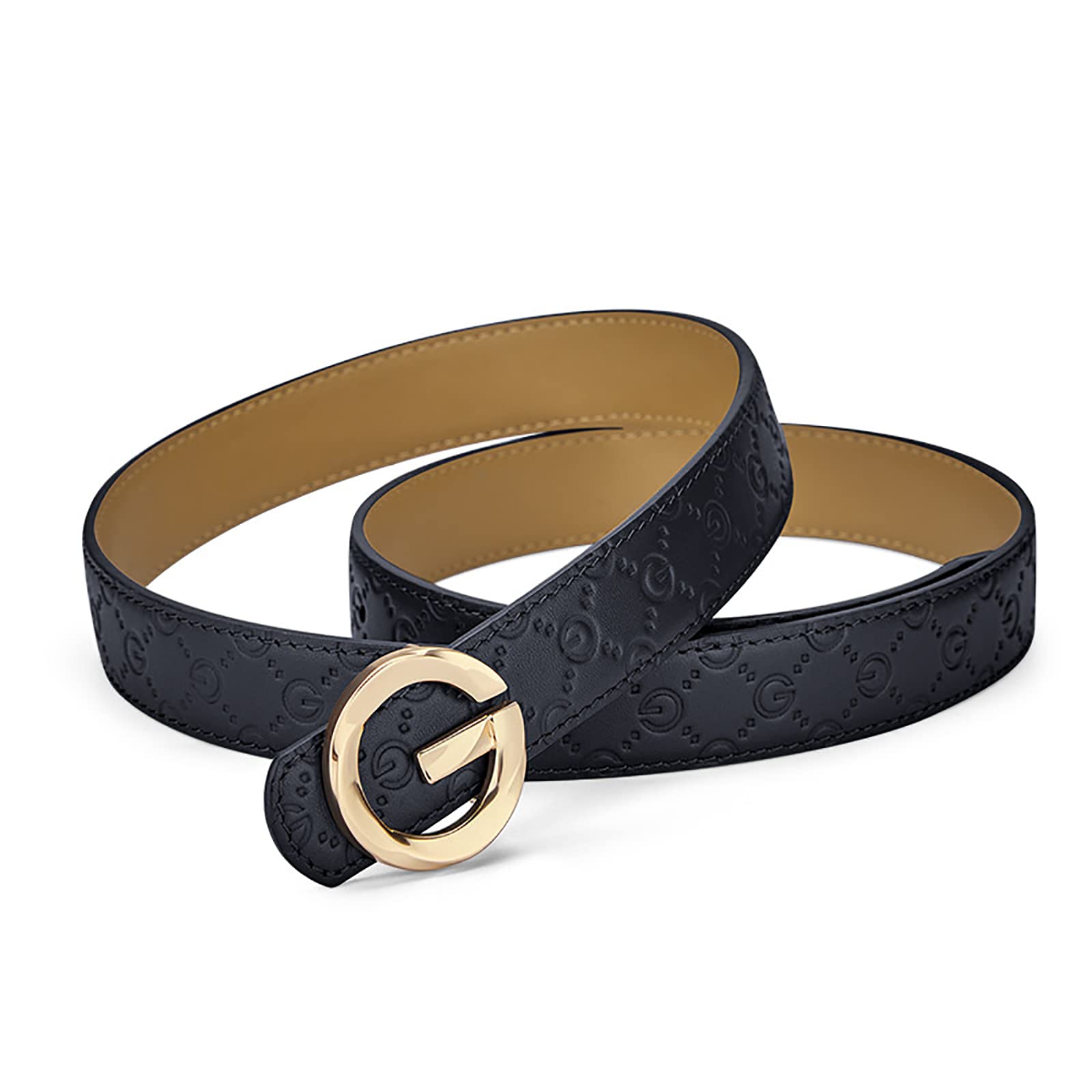 VANNANBA Belts for Women Genuine Leather with Letter Pinhole Buckle Belt