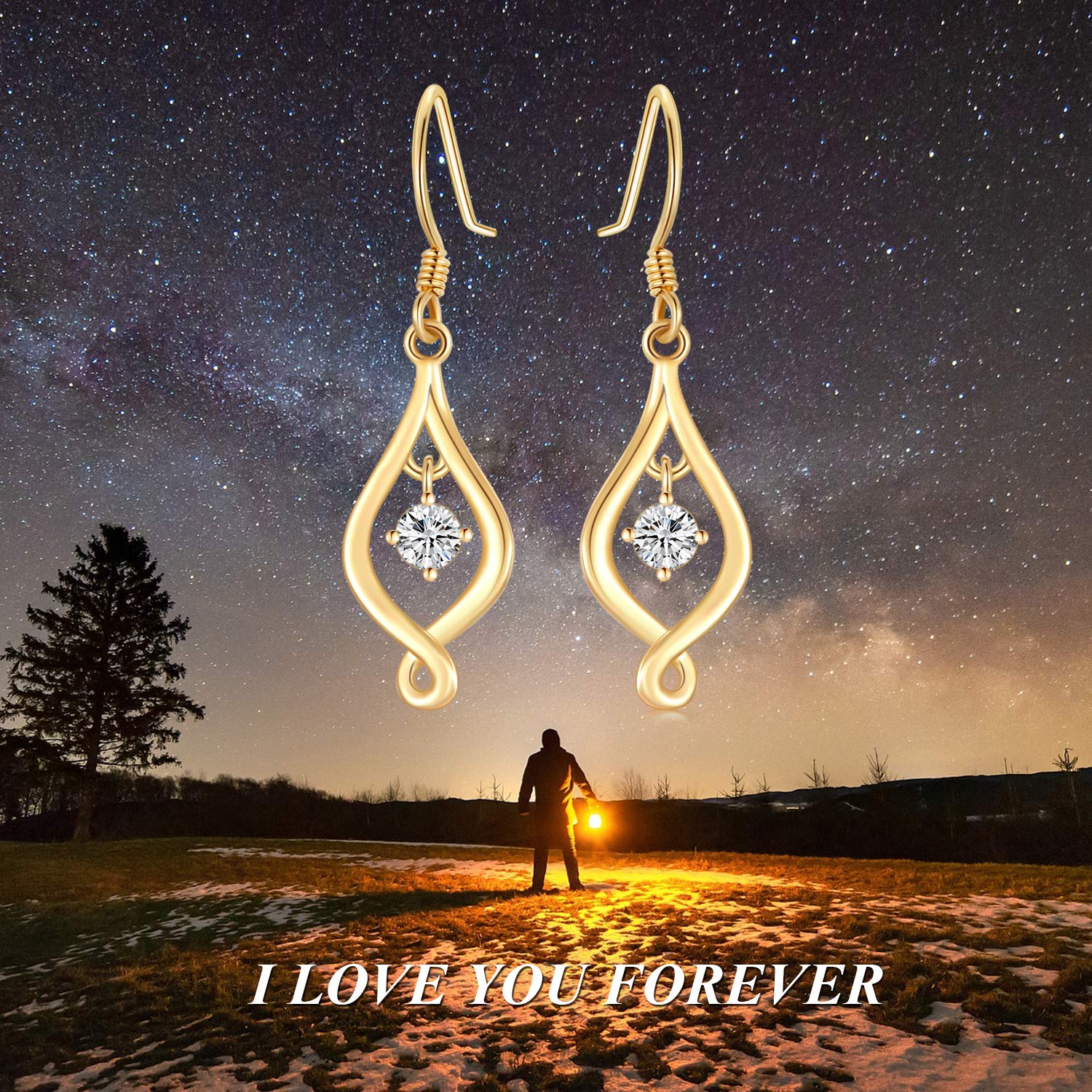 SISGEM 14K Solid Gold Small Infinity Drop Earrings Dangles for Women,Yellow/White Gold Moissanite Infinite Love Dangle Earrings Christmas Birthday Gifts for Wife Daughter Girlfriend