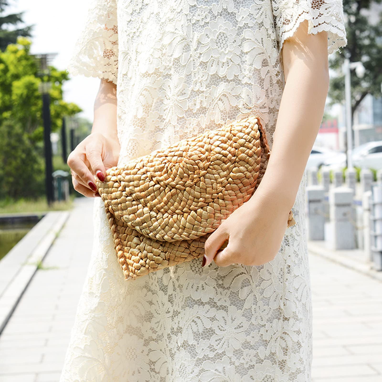 VODIU Women Straw Clutch Purse Summer Beach Bags Envelope Wallet Woven Handbags Tote