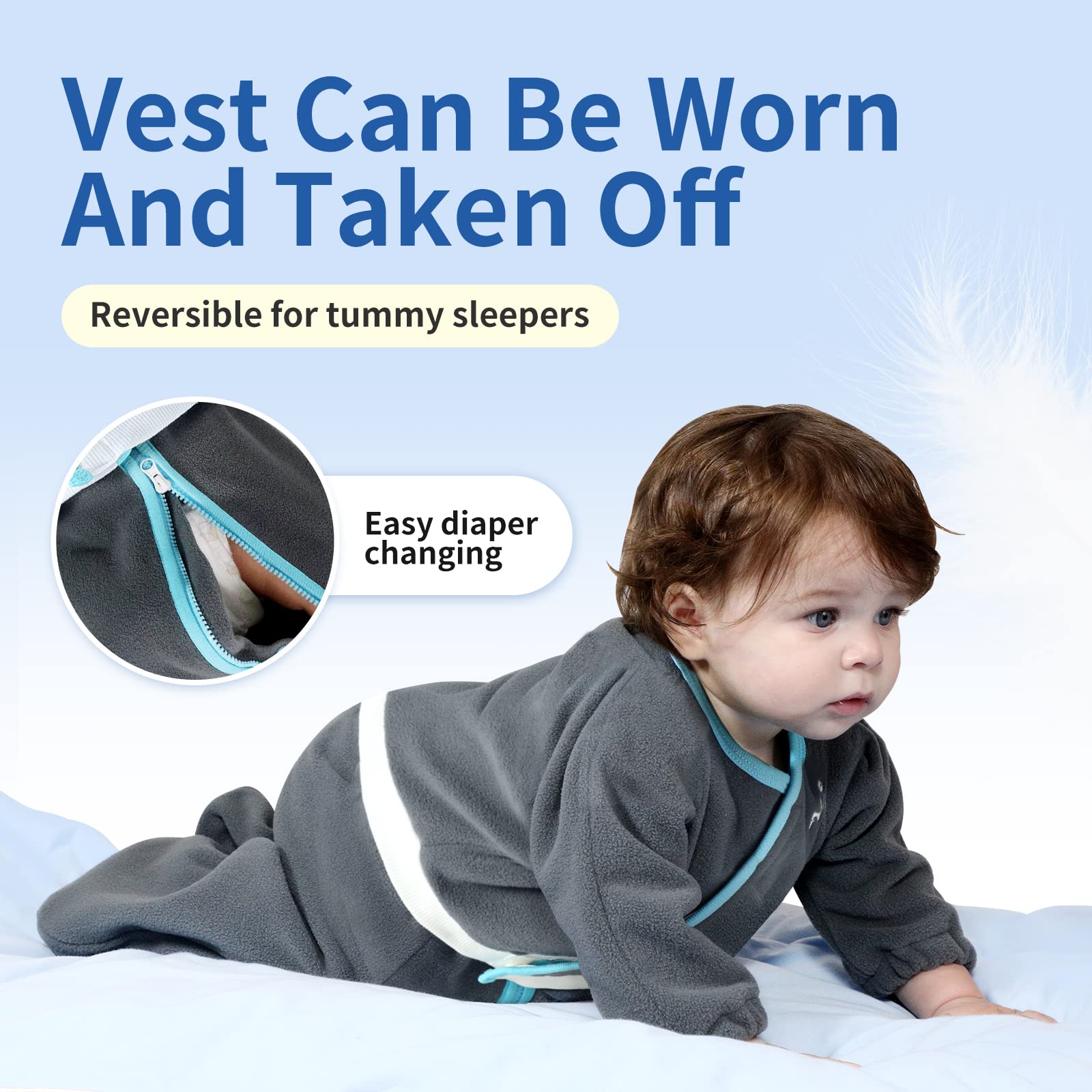 NIZZUP Unisex Baby Wearable Blanket, Baby Sleeping Bag for Toddler-Soft Warm Comfortable Design Single Belt for Pacifier Clips(Grey-L)