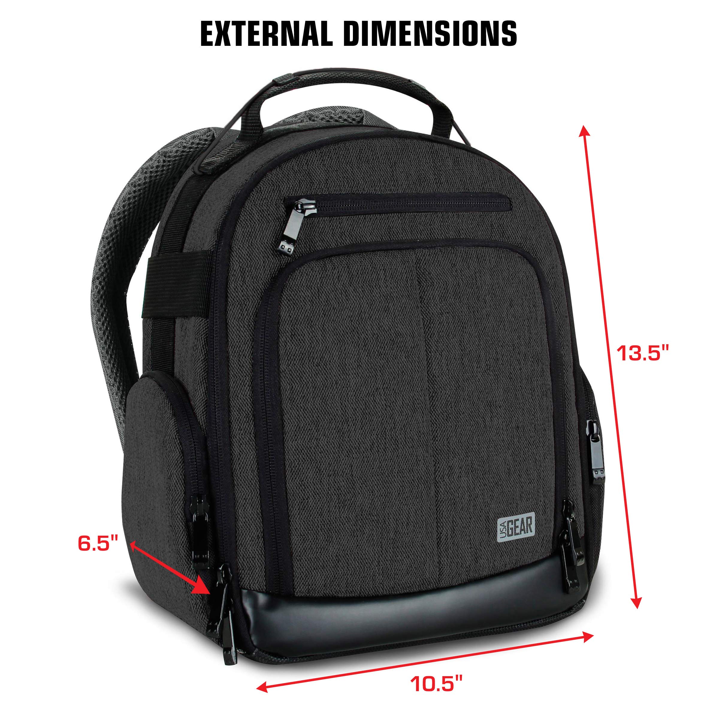USA Gear Audio Equipment Backpack - Microphone Case for Wireless Microphones, Recording Microphones & Accessories Compatible with Shure, Sennheiser, Audio-Technica, Rode VideoMic and More (Black)
