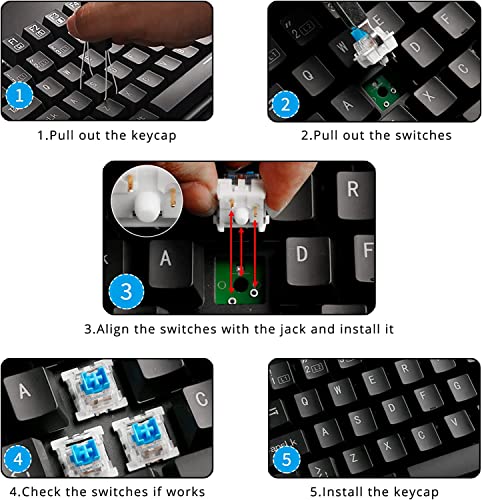 XuanGui OUTEMU (Gaote) Blue Switches, 3 Pin Keyboard Dustproof Switches DIY Replaceable Cherry MX Equivalent Keyswitch, Tactile & Clicky Switches for Mechanical Gaming Keyboard,60 Pack