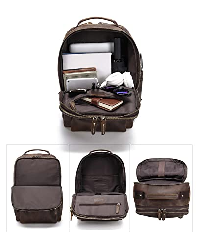 Taertii Full Grain Genuine Leather Backpack for Men, Fits 16" Laptop, Business Travel Work Daypack Rucksack 23L