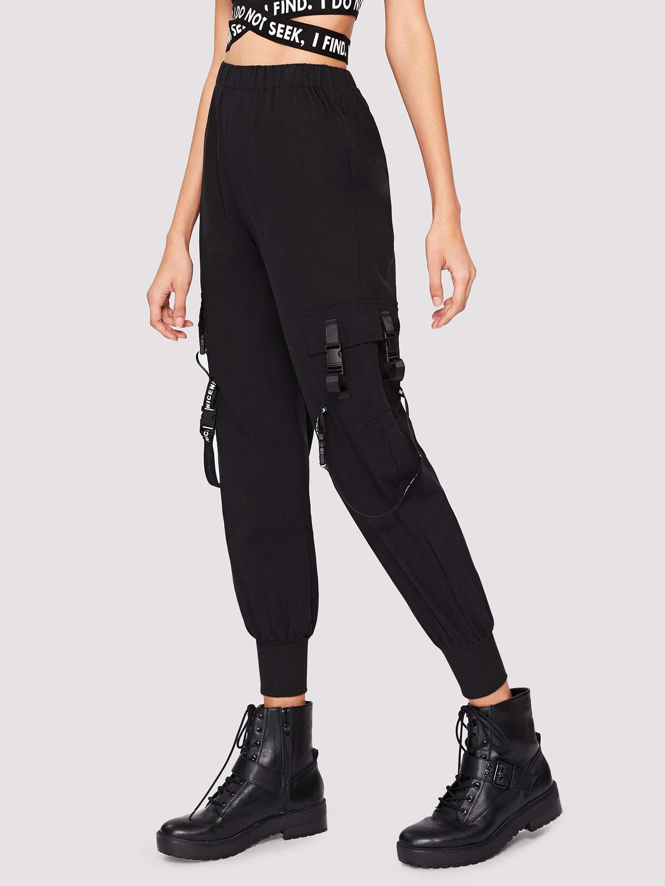 Romwe Women's Workout Jogger Pants High Waist Lightweight Hiking Outdoor Cargo Sweatpants Black #3 Medium