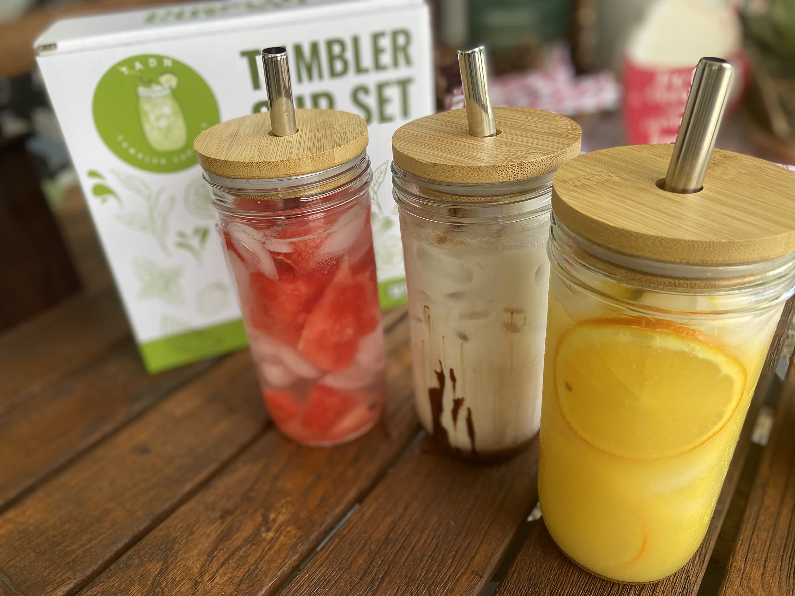 TADN Tumbler Cup Set with Lids and Straws 24oz (Set of 2) Wide Mouth Drinking Glasses Cups - Modern Style - Great for Smoothie, Bubble tea, Fresh Water, Ice Coffee -Reusable