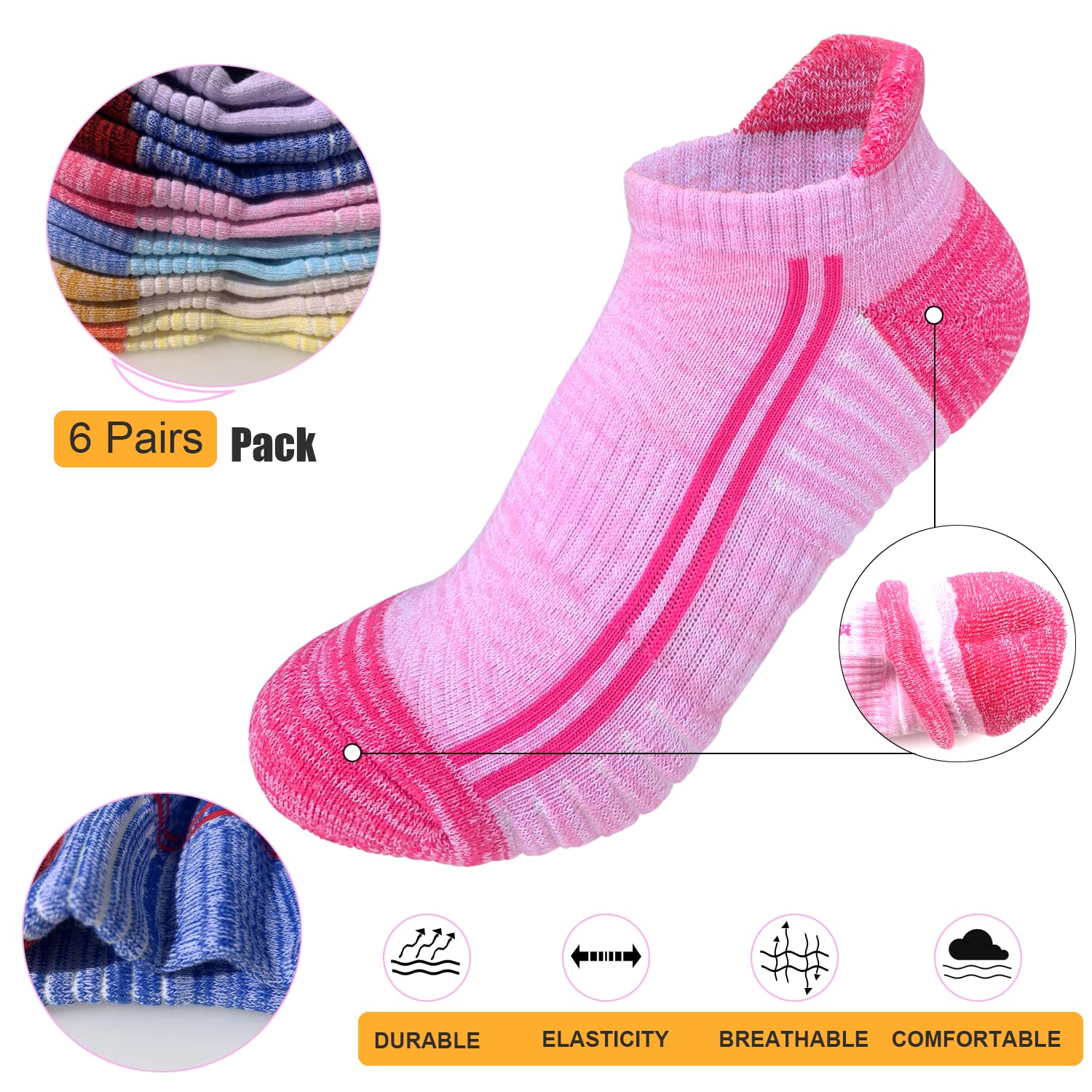 UTYOAA Womens No Show Ankle Socks Low Cut Socks Running Athletic Cushioned 6-Pairs