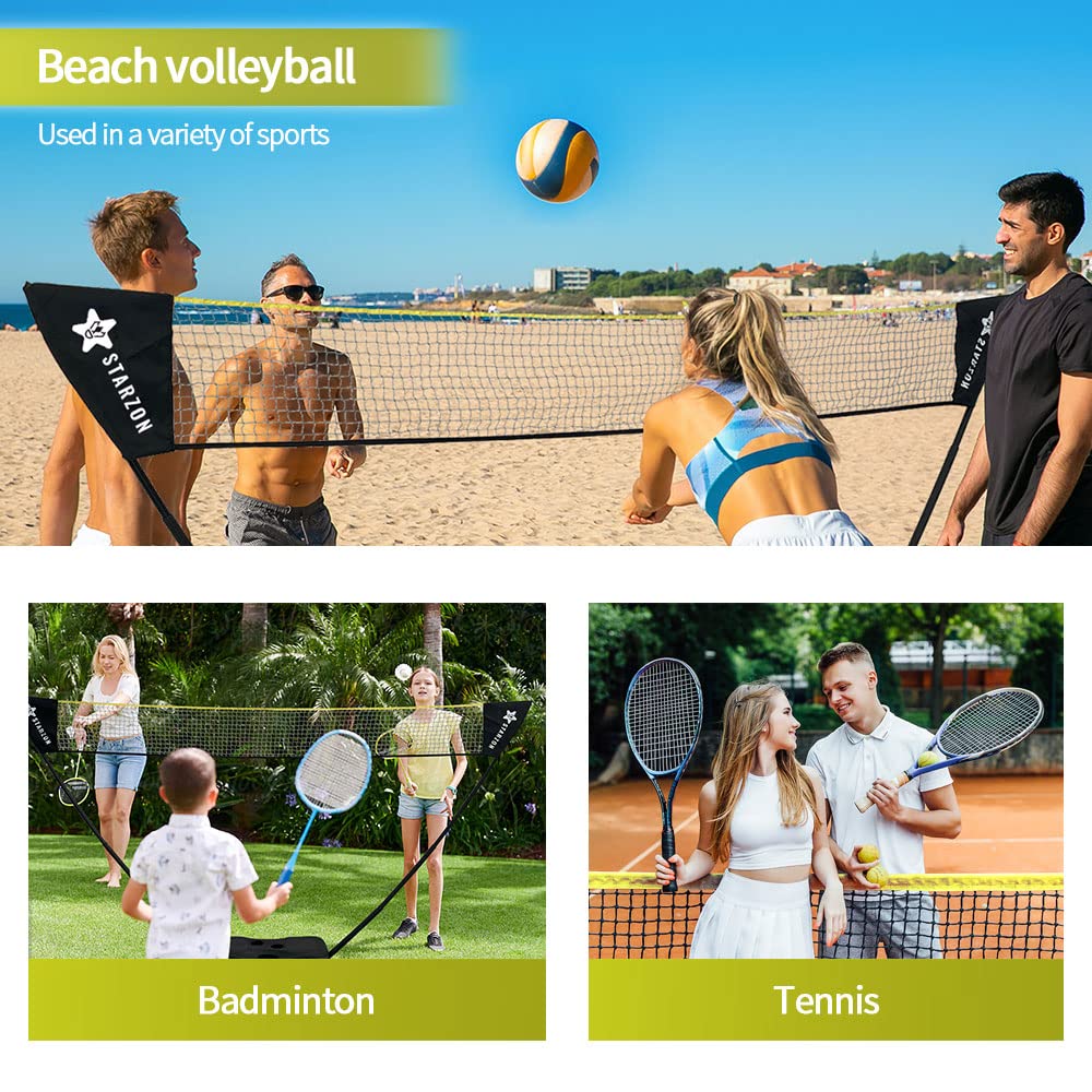 Starzon Tennis Badminton Net Full-Set, Portable Net(9.8ft x 6.2Ft), 2Rackets, 2Nylon Shuttlecocks, Net Case All Included - Pickleball, Kids Volleyball - Complete Outdoor Badminton Kit