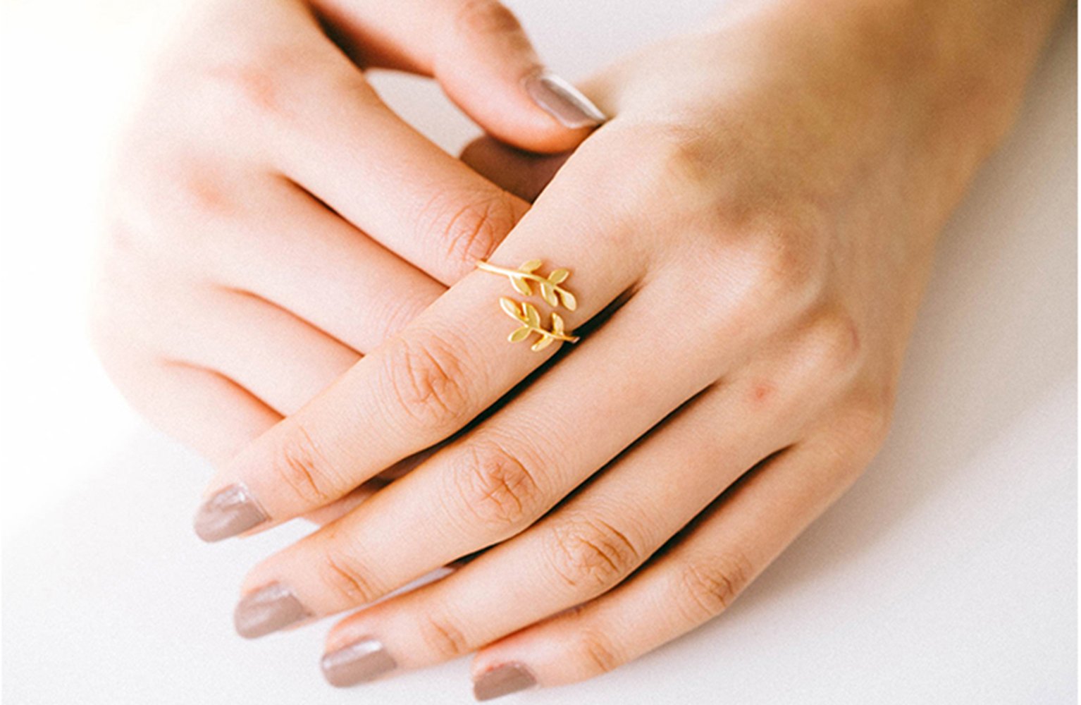 ONDAISY 14K Matte Gold Plated Bff Best Friends Bohemian Boho Jewelry Tree Flower Leaves Laurel Leaf Knuckle Toe Adjustable Band Ring