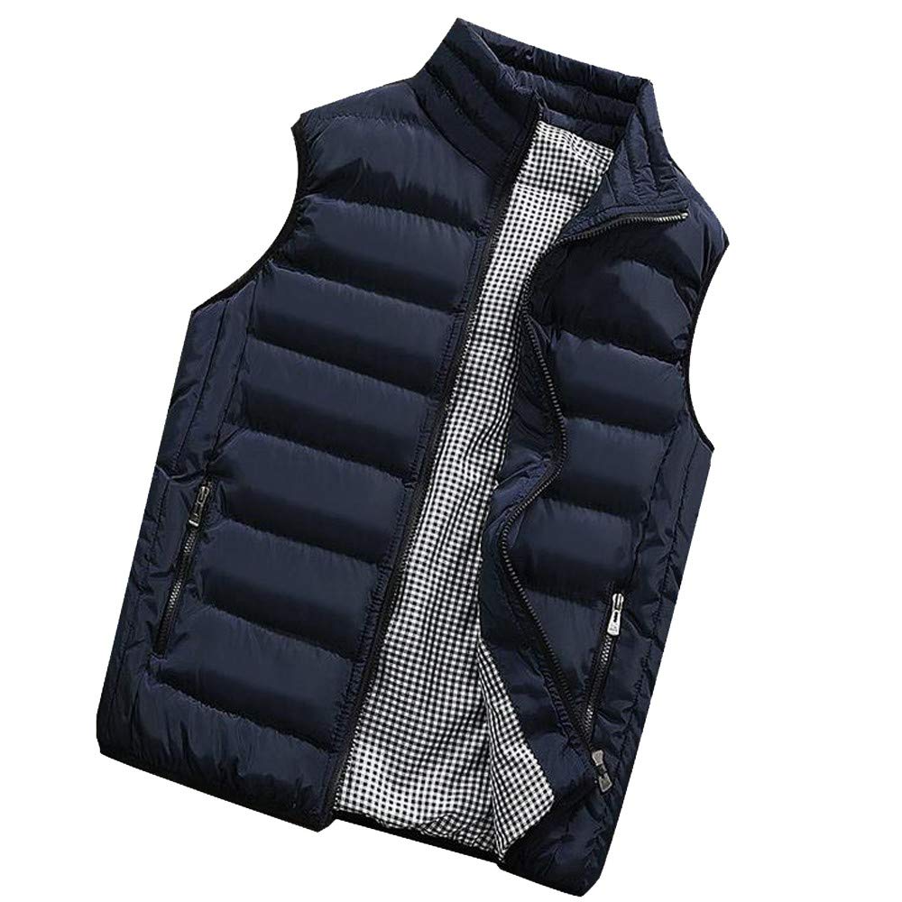 SSDXY Men's Padded Cotton Blend Autumn Winter Warm Vest Coat Tops Jacket Casual Loose Sleeveless Solid Slim Warm Outwear, Dark Blue, 3X