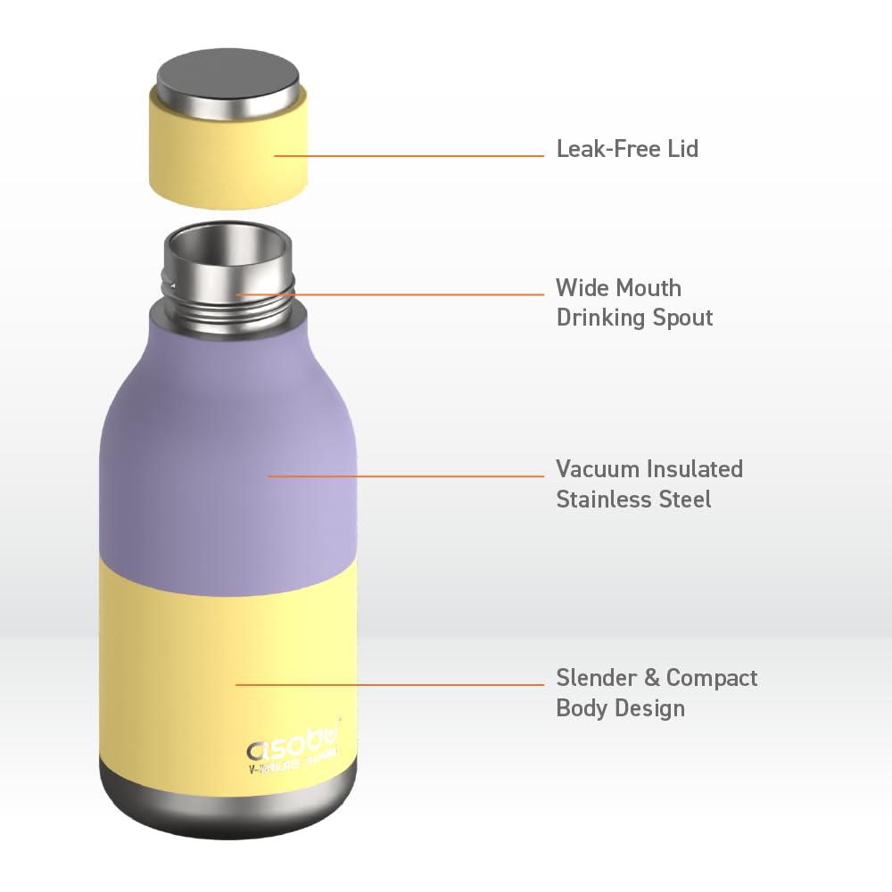 Urban Insulated and Double Walled Stainless Steel Bottle 16 Ounce by Asobu (Pastel Yellow)