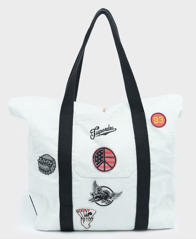 Superdry Mens Unisex Source Patch Tote Bag, Durable Cotton Canvas Ecru Size One Size