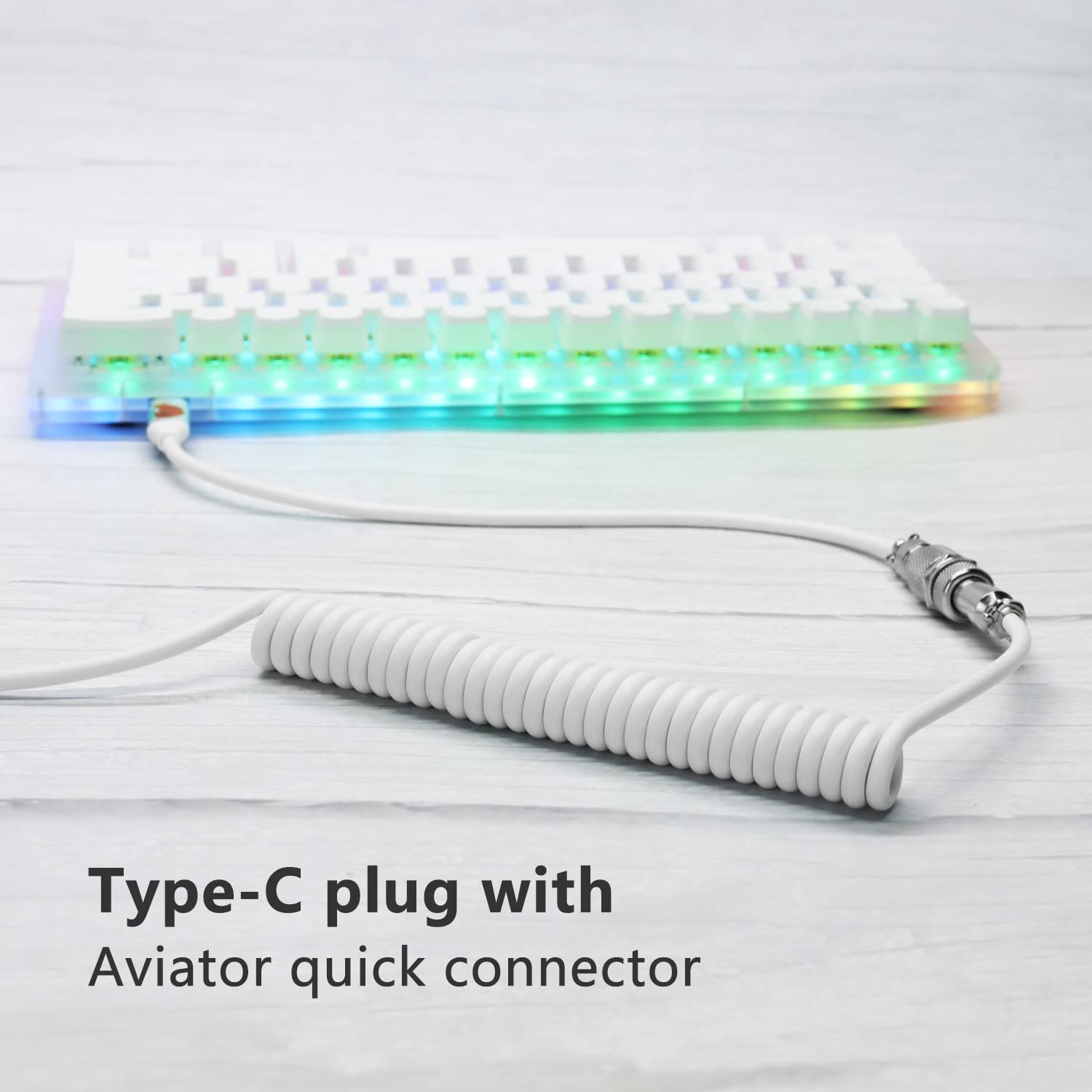 XVX Coiled Keyboard Cable, Double Sleeve White Coiled USB C Cable for Mechanical Keyboard, Keyboard Coiled Cable with Detachable Metal Aviator, 5.9in, USB-C to USB-A, Coral Sea Pattern