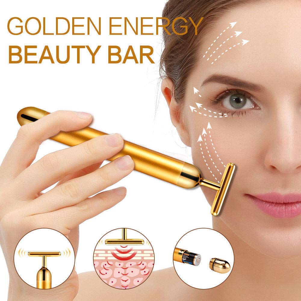 NUOMAN 2 in 1 Electric Face Massager Roller, Golden 3D Roller and T Shape Facial Roller Massager Kit