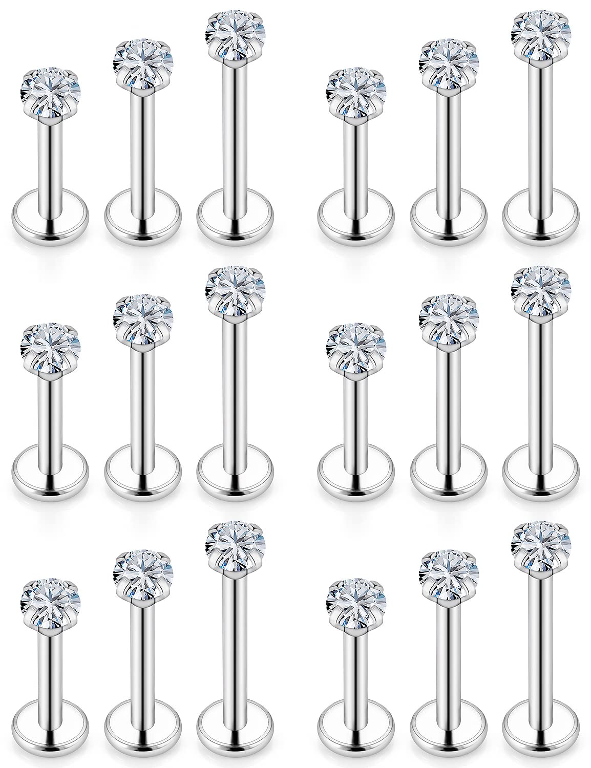 Vsnnsns 14G Lip Rings Stainless Steel Labret Jewelry Monroe Lip Rings Nail Cartilage Tragus Helix Earrings Studs Piercing Jewelry Medusa Piercing Jewelry For Women Men 14 Gauge Earrings 3MM CZ Silver