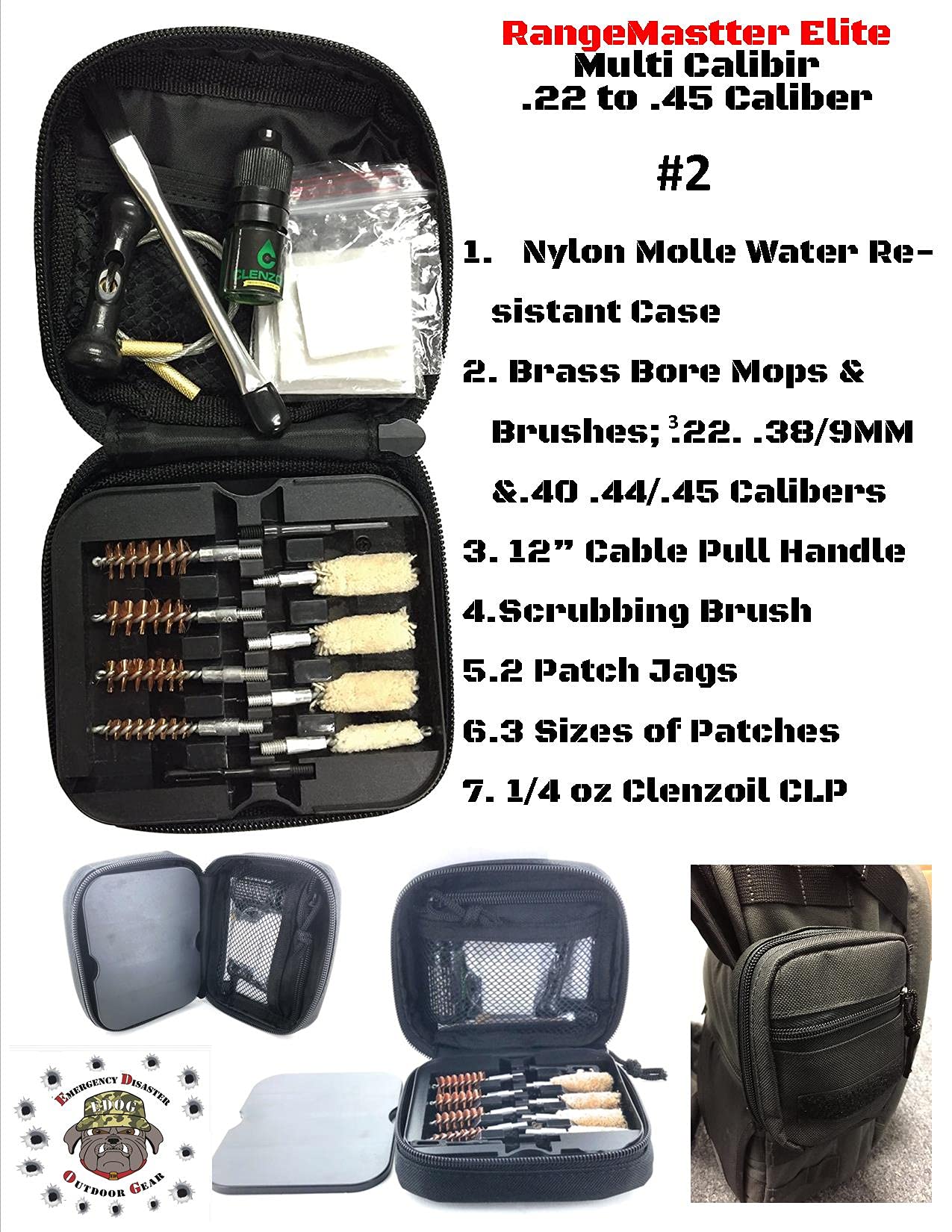 RangeMaster Elite EDC Bag Gun Cleaning Kit- Compatible for H&K VP9 - Schematic Mat (Exploded View) with Hoppes Gun Oil No.9 Solvent & Patches Clenzoil CLP 10 Pc Cleaning Accessories Set