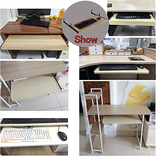 OM-PDD Computer Keyboard Stand Tilt, Under Desk Keyboard Tray Sliding Extra Wide, Keyboard Tray, Wooden, Rails Length 36cm, Long 54/60/ 70cm, Width 27cm